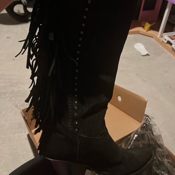 Twisted | Shoes | Fringe Black Boots With Rhine Stones Size Originally 200 | Poshmark